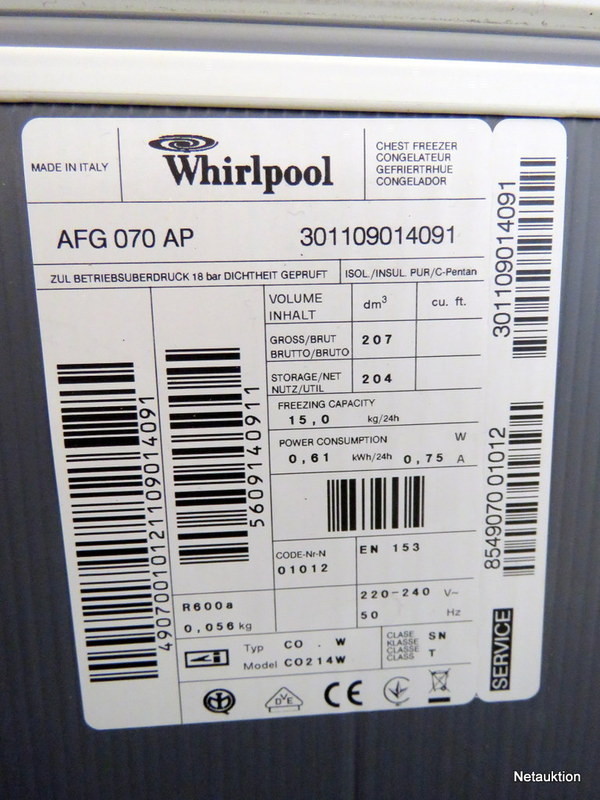 Netauktion - Frysbox, Whirlpool AFG070AP