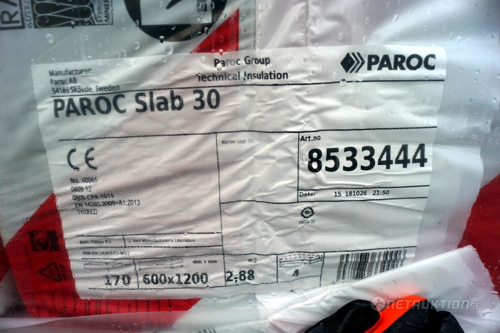 Netauktion - Isolering, Paroc Slab 30 170x600x1200mm, 2st