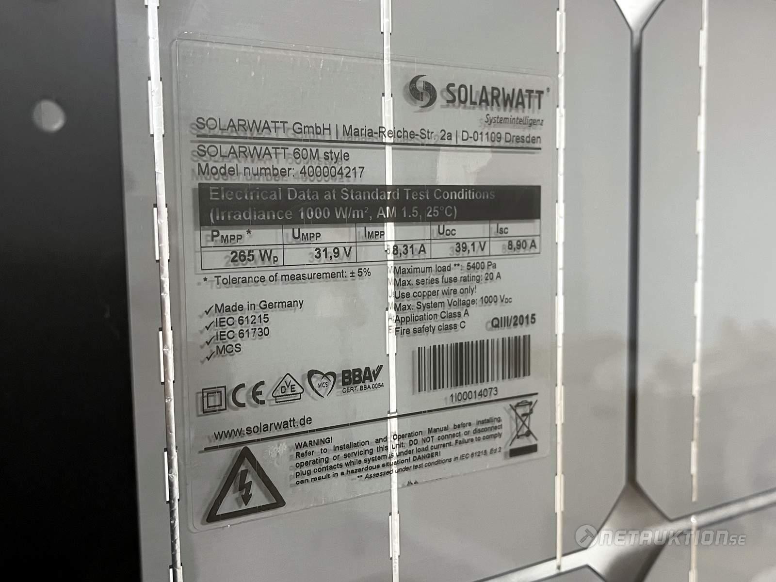 Netauktion - Solpanel Solarwatt svart 265W