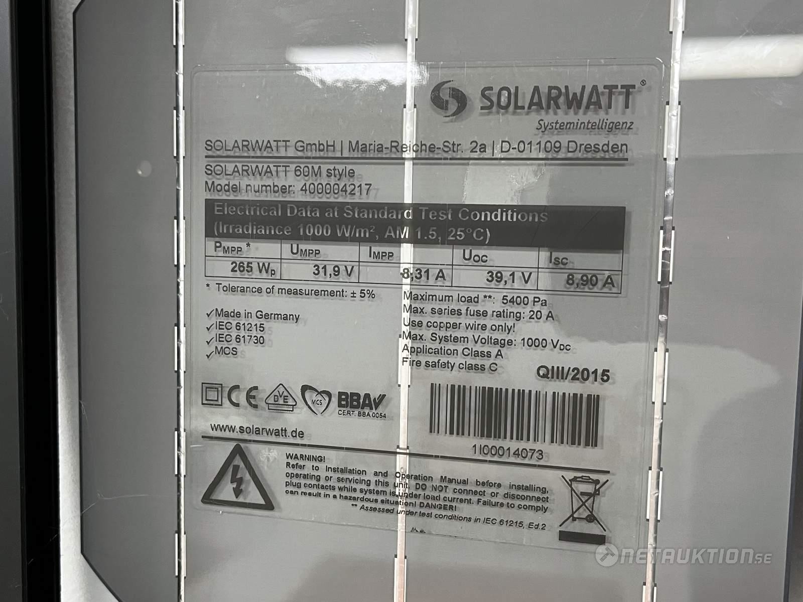 Netauktion - Solpanel Solarwatt svart 265W